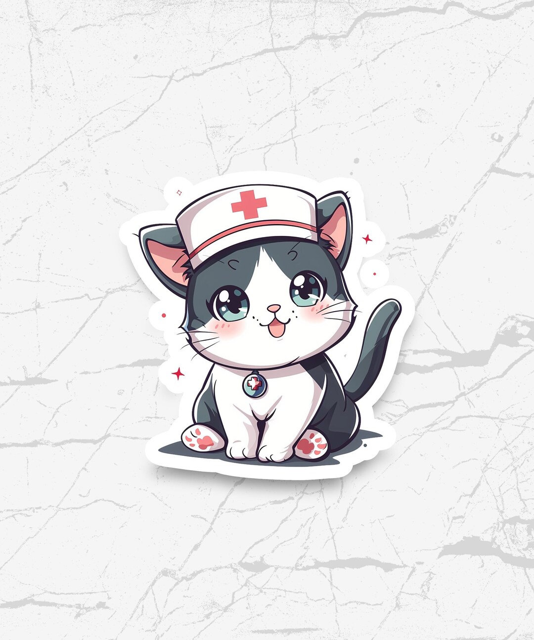 Cute Nurse Cat Sticker, Adorable Cartoon Cat With Nurse Hat, Decorative ...