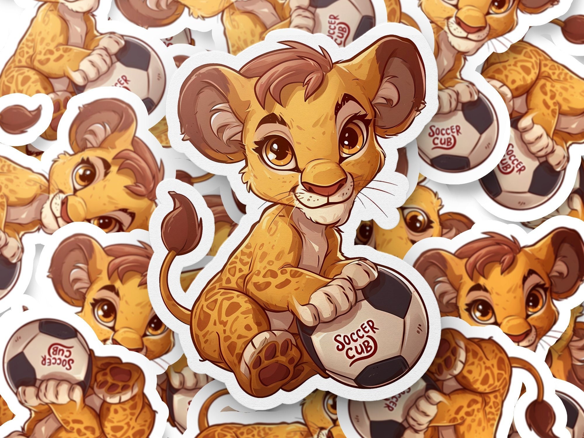 Cute Cartoon Lion Cub Soccer Player Vinyl Sticker, Kids Room Decor ...