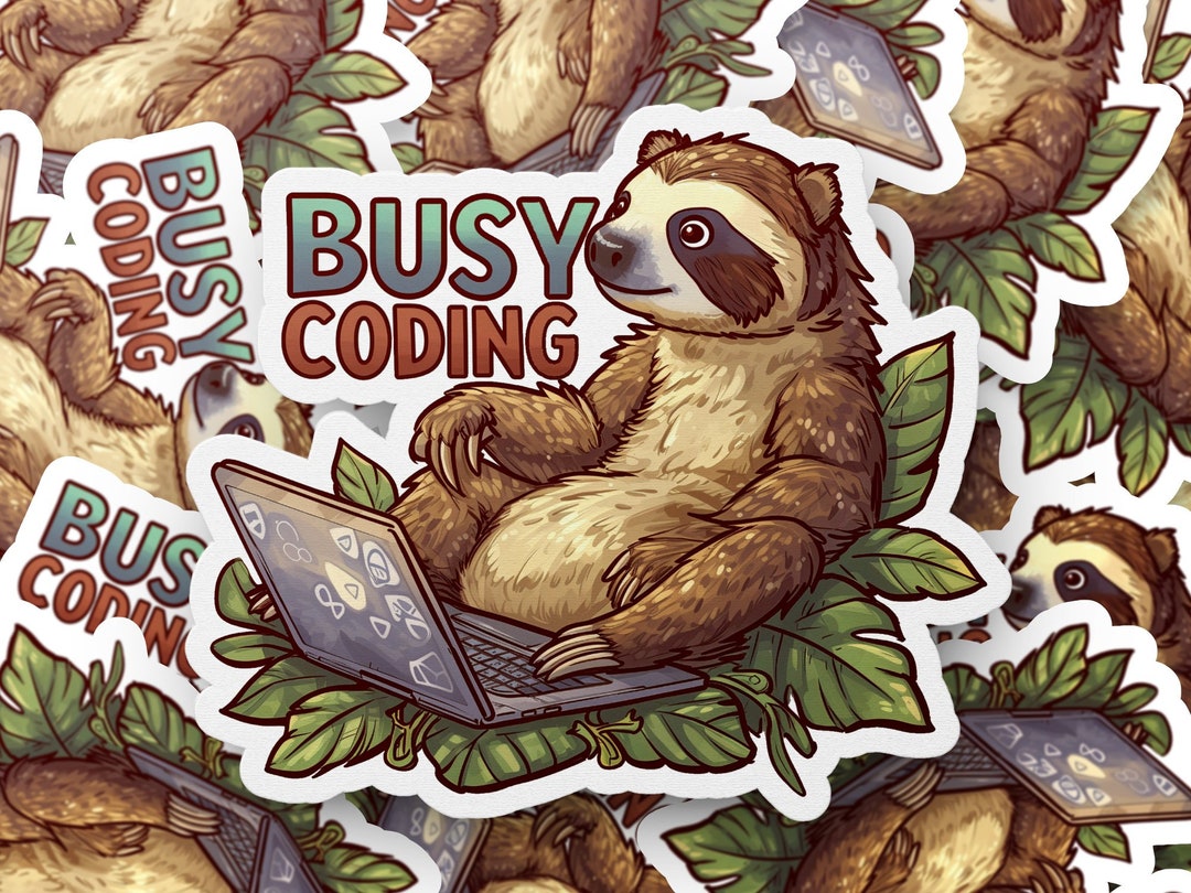 Coding Sloth Sticker, Programmer Laptop Decal, Geeky Animal Vinyl ...