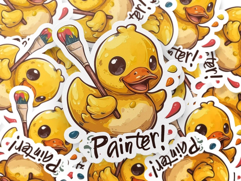 Cute Painter Duck Sticker, Vibrant Artist Rubber Duckie Decal, Creative ...
