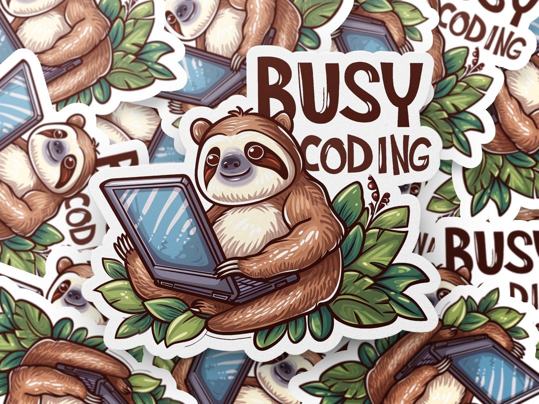 Cute Coding Sloth Sticker, Busy Coding Laptop Decal, Programmer Gift ...