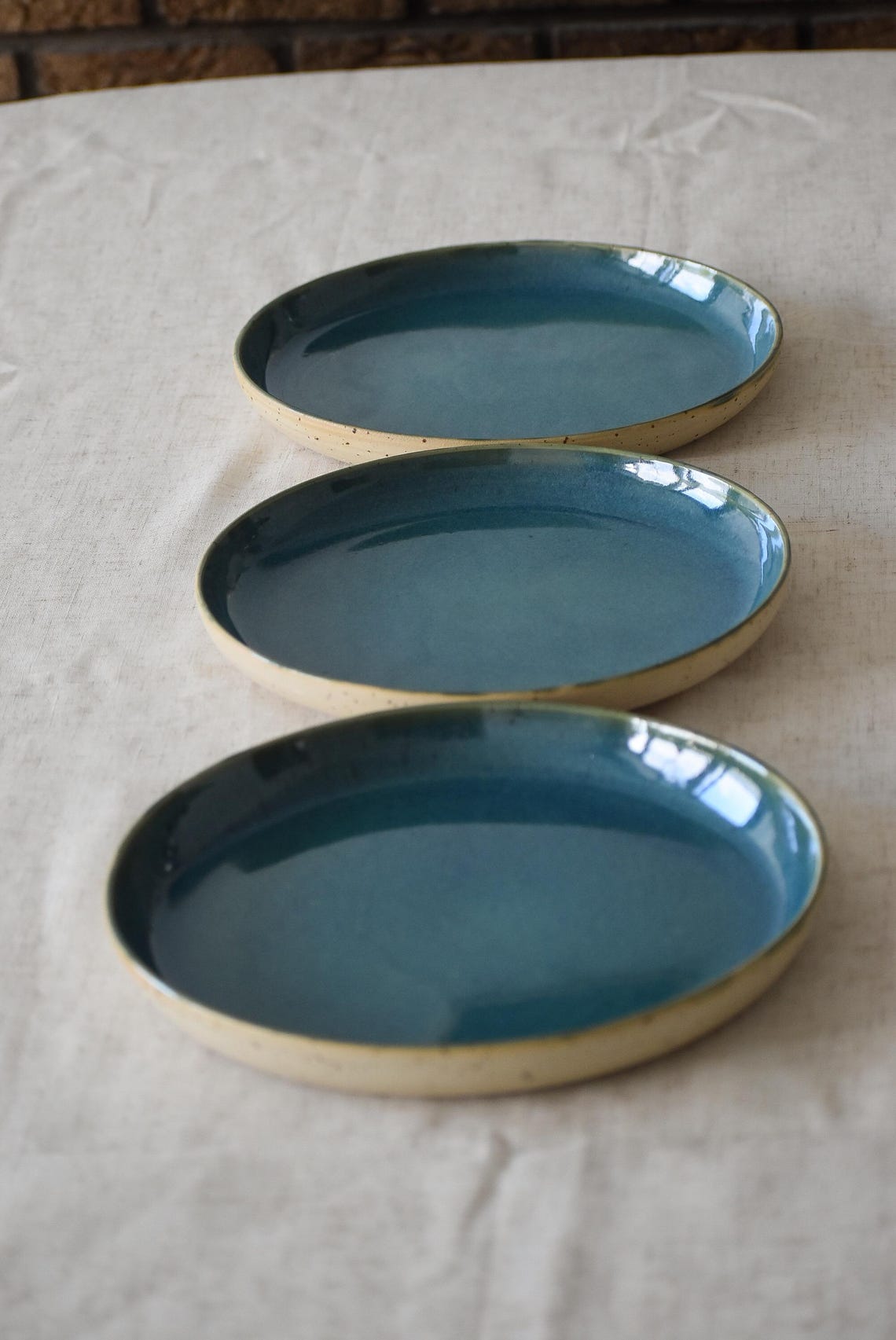 Handmade Large Ceramic Plates, Surfer's Green Glaze, Speckled Stoneware ...