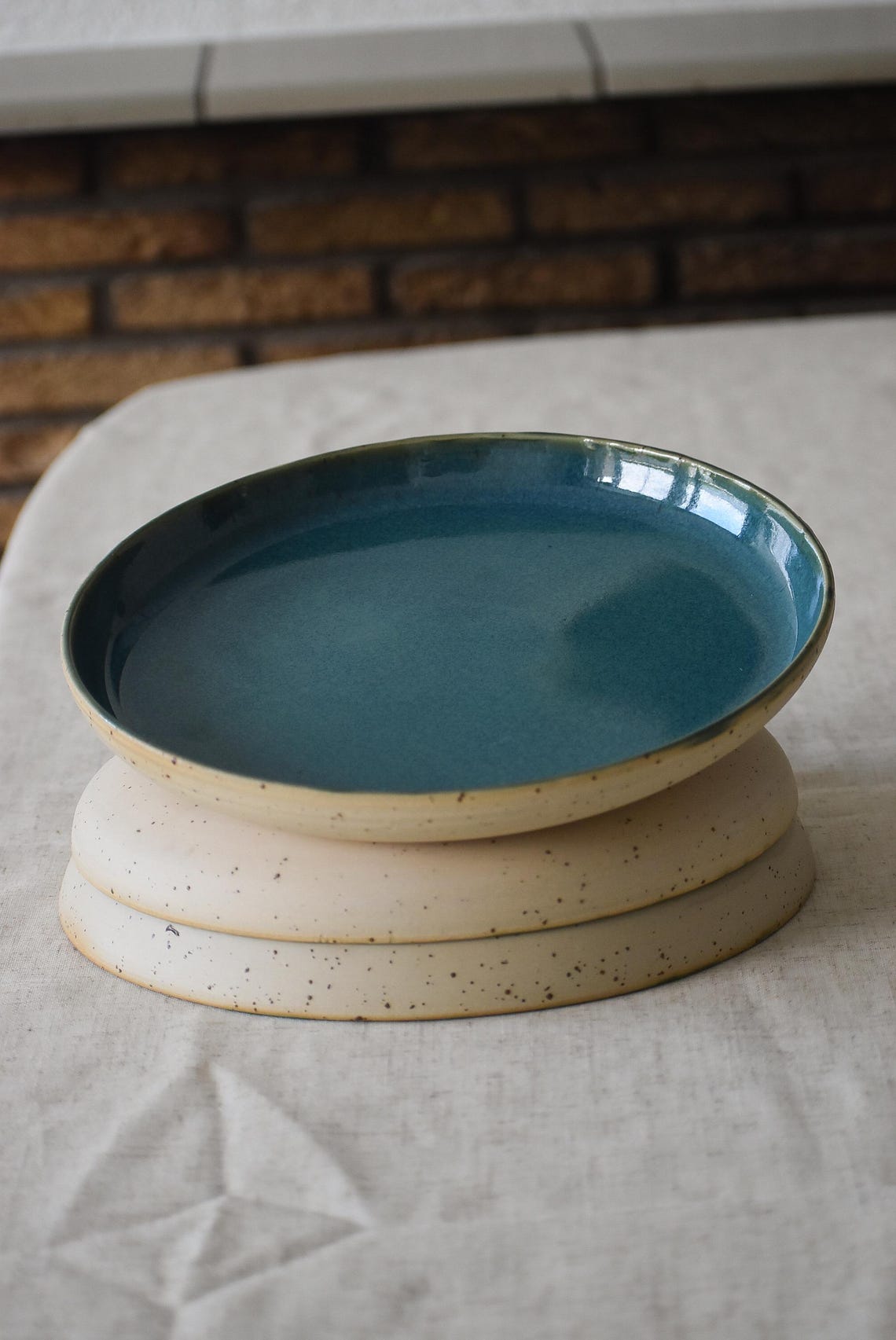 Handmade Large Ceramic Plates, Surfer's Green Glaze, Speckled Stoneware ...