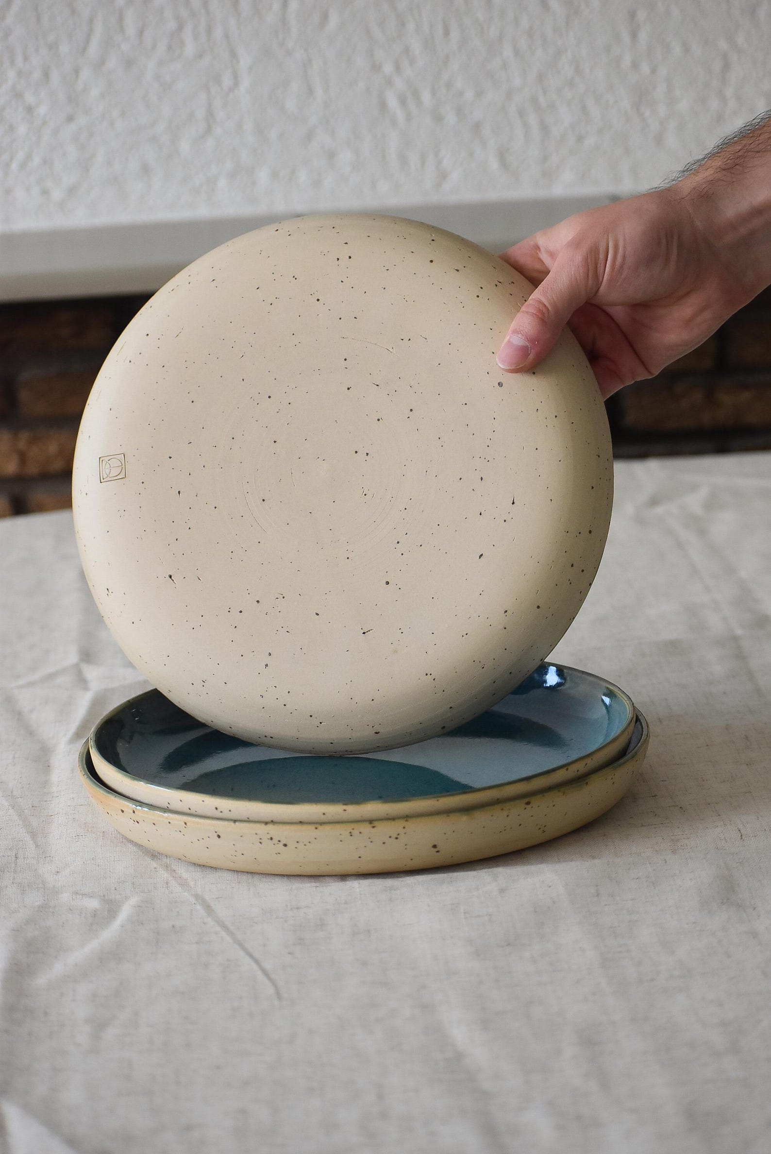Handmade Large Ceramic Plates, Surfer's Green Glaze, Speckled Stoneware ...