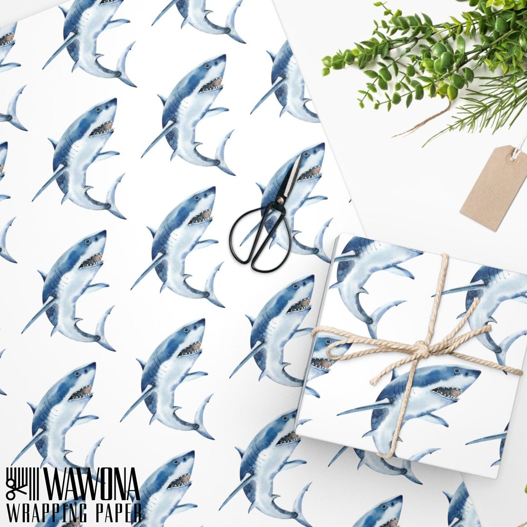 Shark Wrapping Paper Roll Present Wrapping Kids Wrap Birthday Present ...