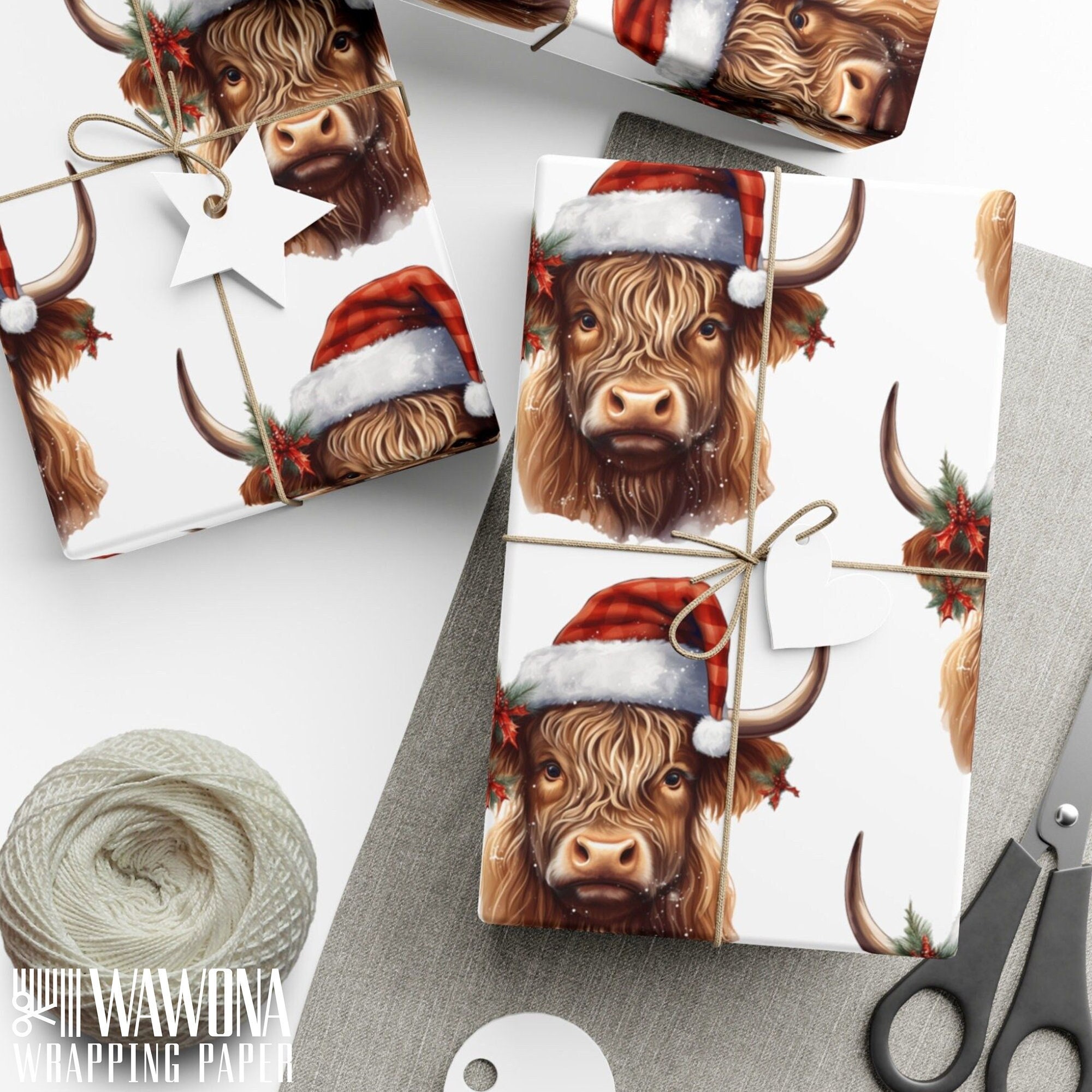 Highland Cow Wrapping Paper Christmas Present Illustrated Xmas Gift ...