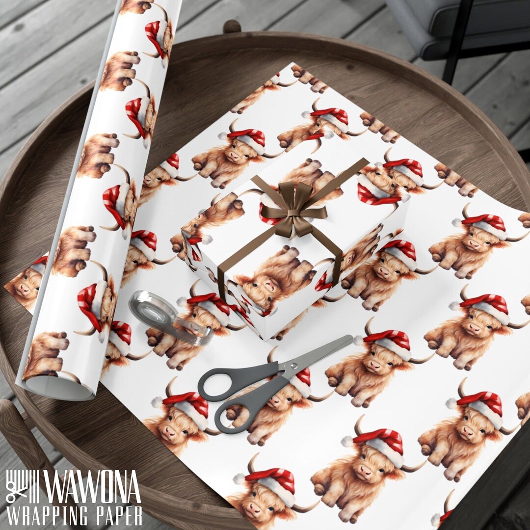 Highland Cow Wrapping Paper Christmas Present Illustrated Xmas - Etsy