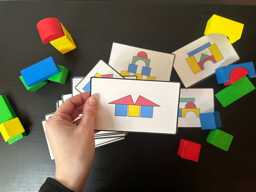 Wooden Block Flashcards - Building Blocks - Patterns, Shapes, Colors ...