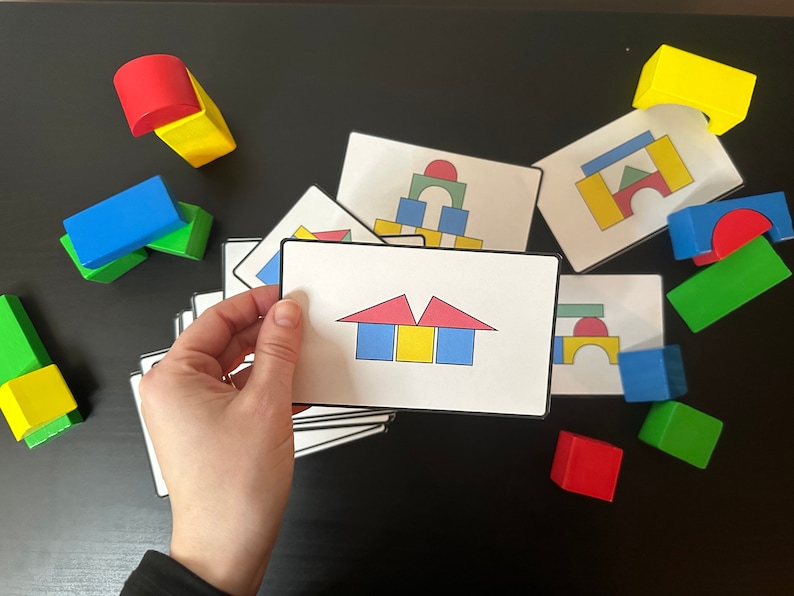Wooden Block Flashcards - Building Blocks - Patterns, Shapes, Colors ...