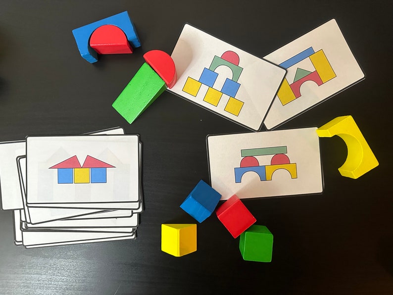 Wooden Block Flashcards - Building Blocks - Patterns, Shapes, Colors ...
