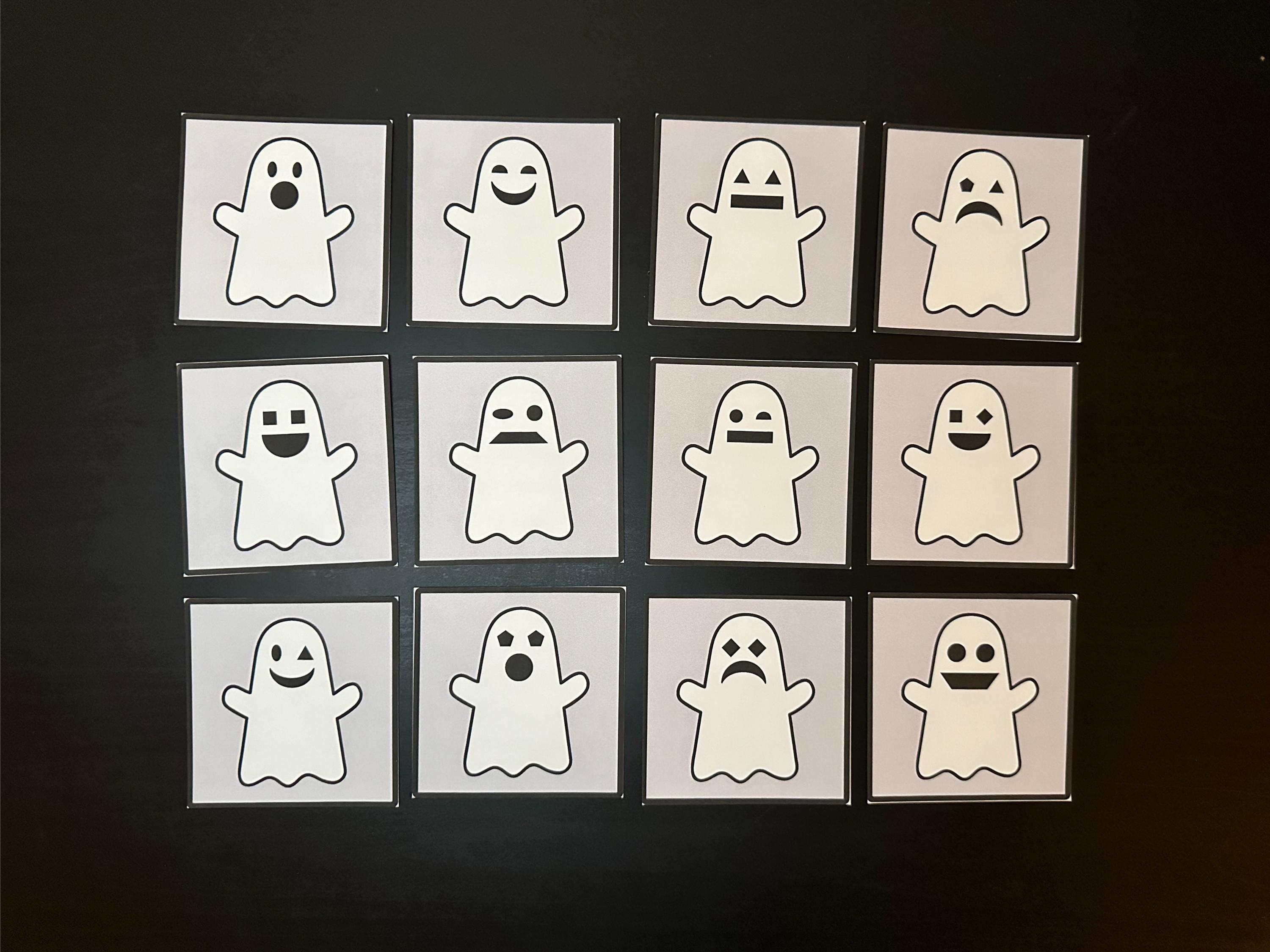 Halloween Shapes Activity - Printable Ghost Face Emotions - Shapes for ...