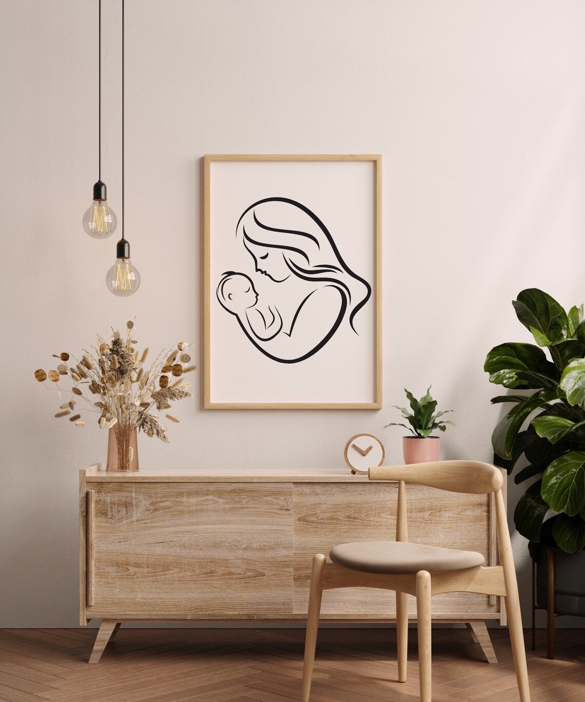 Mother and Baby Outline Art Print: Maternity Nursery Decor (digital ...