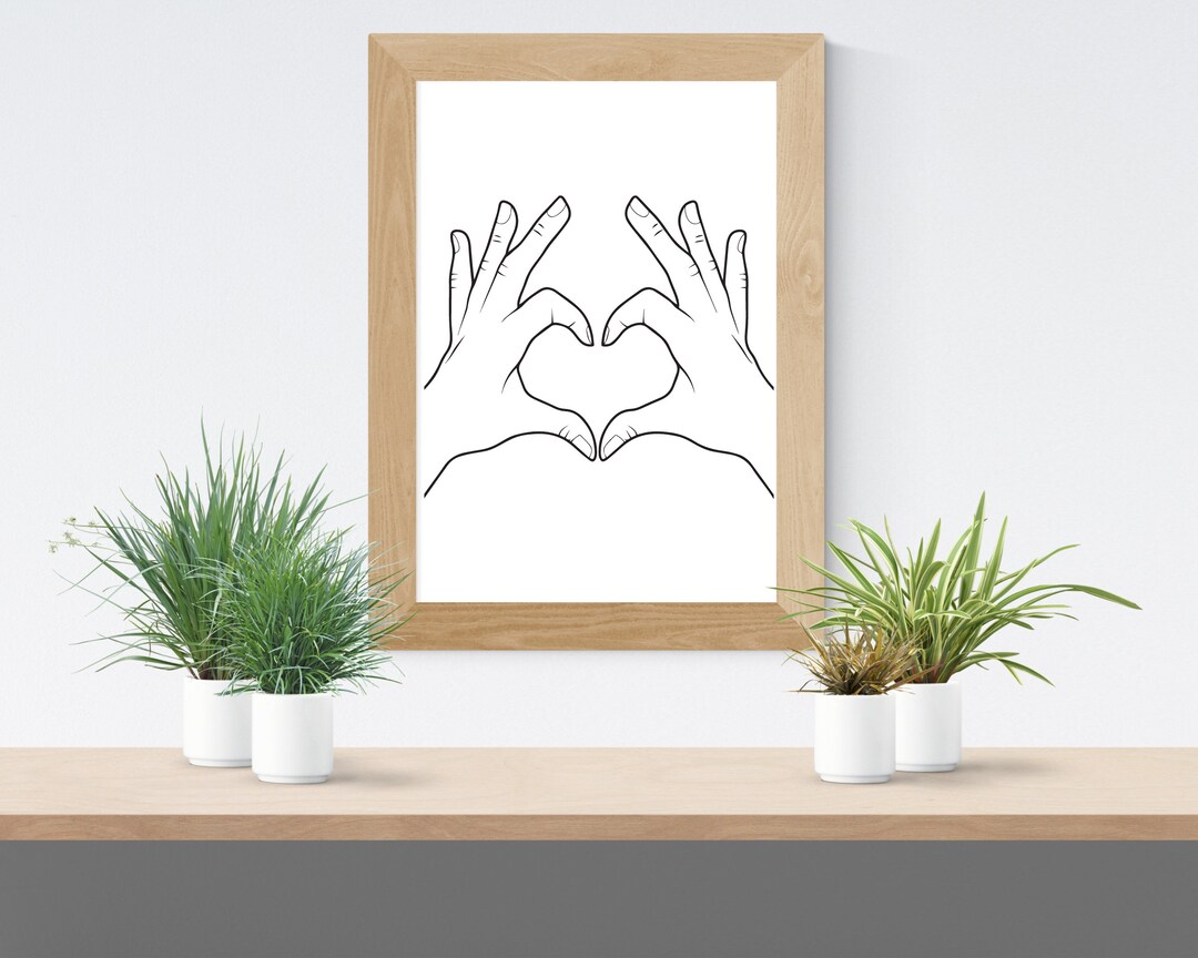 Heart Hand Line Art Digital Printable, Lovers Print, Hand Heart Print ...
