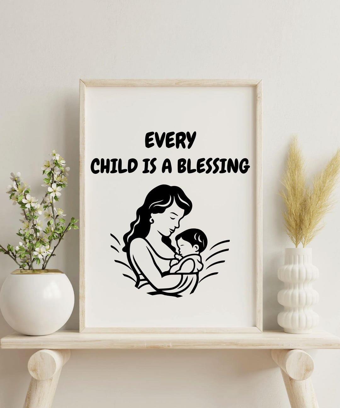 Every Child is a Blessing Newborn Baby Sketc, Baby With Mom Wall Art ...