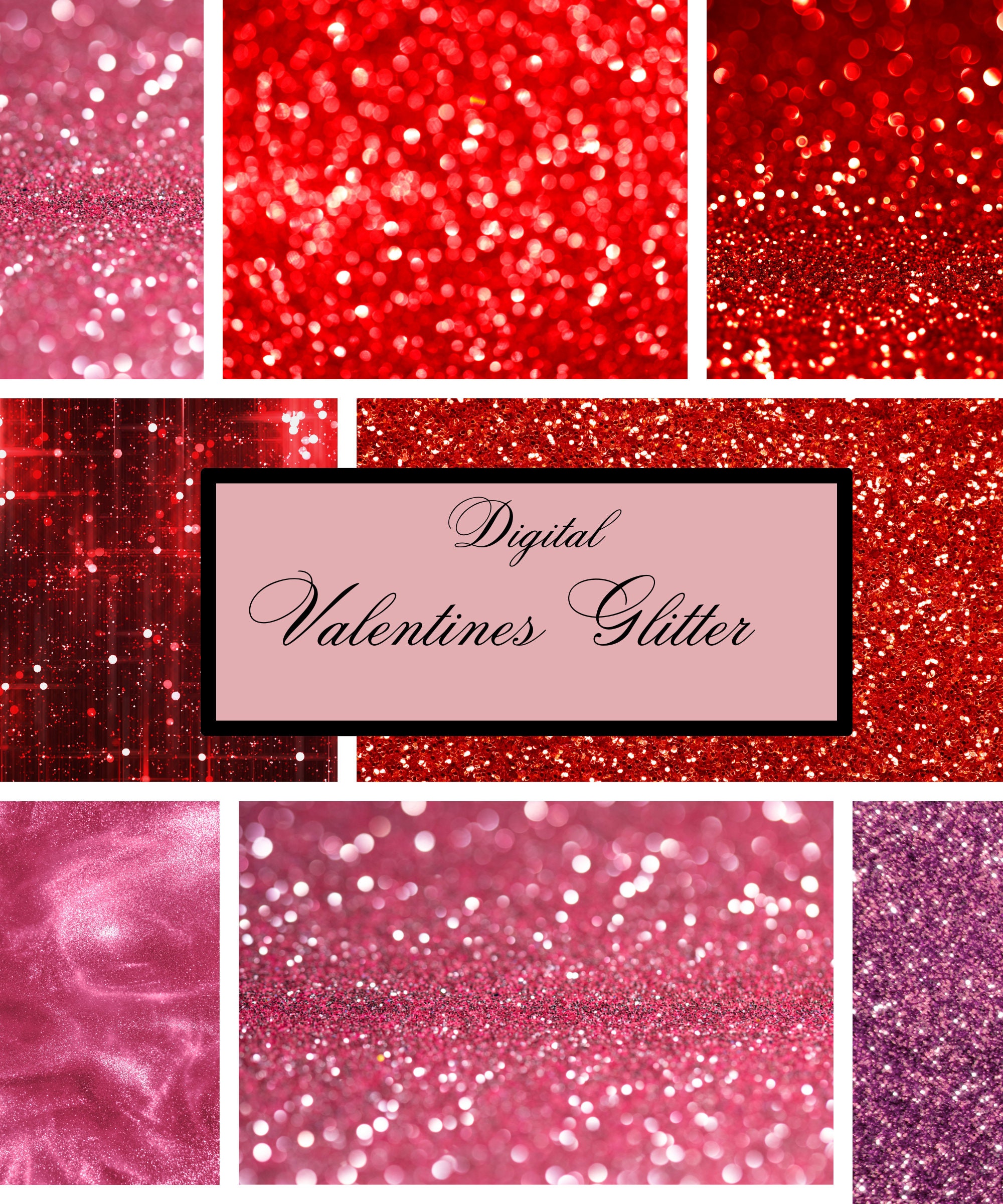 Valentine Glitter Digital Paper, Seamless Heart Glitter Sparkle ...