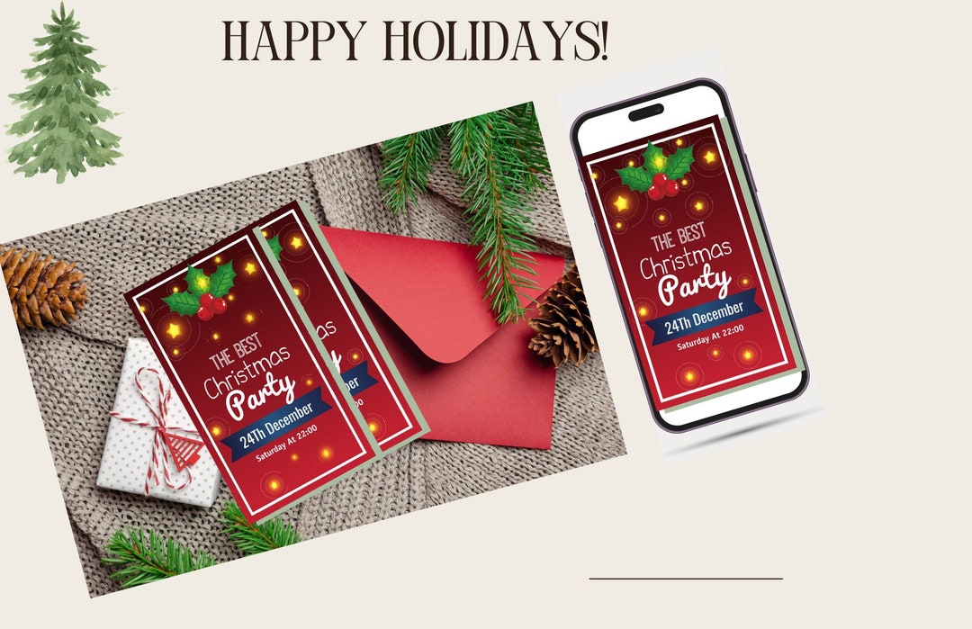 Editable Christmas Party Invitation Template Xmas Photo Card Digital ...