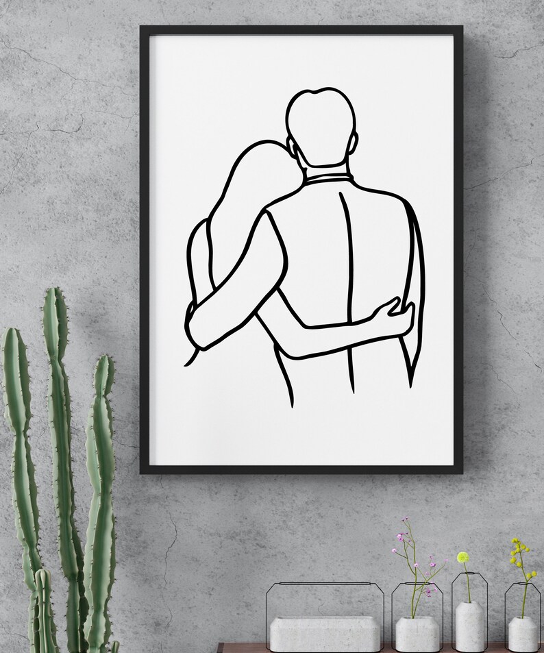 Romantic Couple Sketch Print: Minimalist Line Art (digital Download) - Etsy