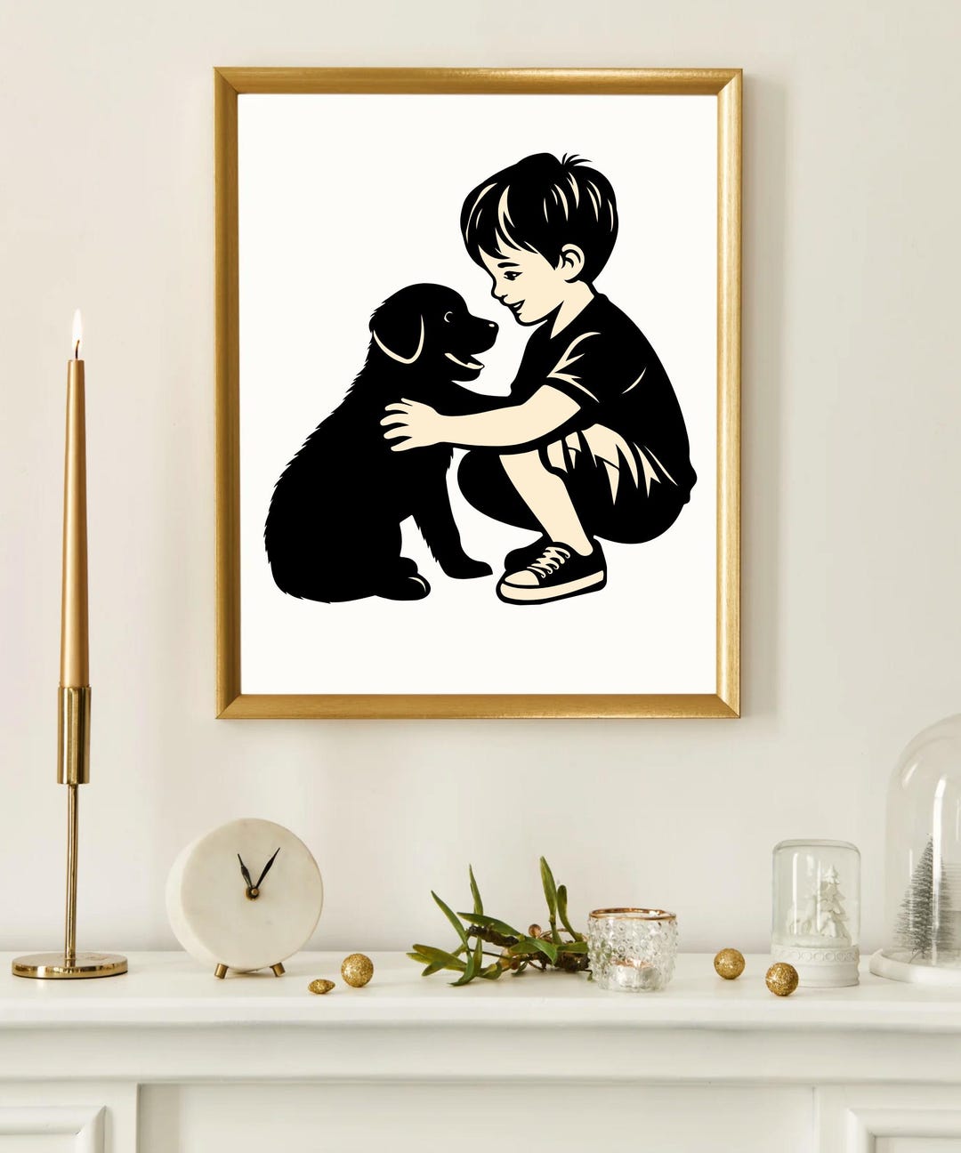 Boy and a Dog Print | Dog and Boy Wall Art| Dog & Boy Nursery Print ...