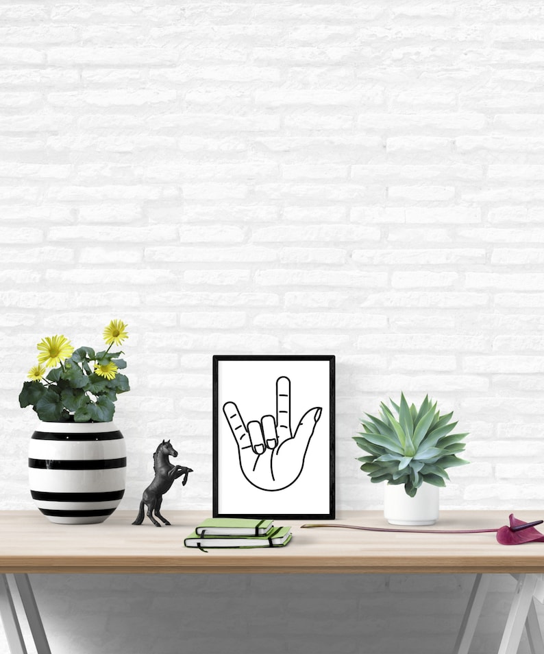 Printable I Love You Hand Sign Line Art SVG, Sign Language Vector Cut ...