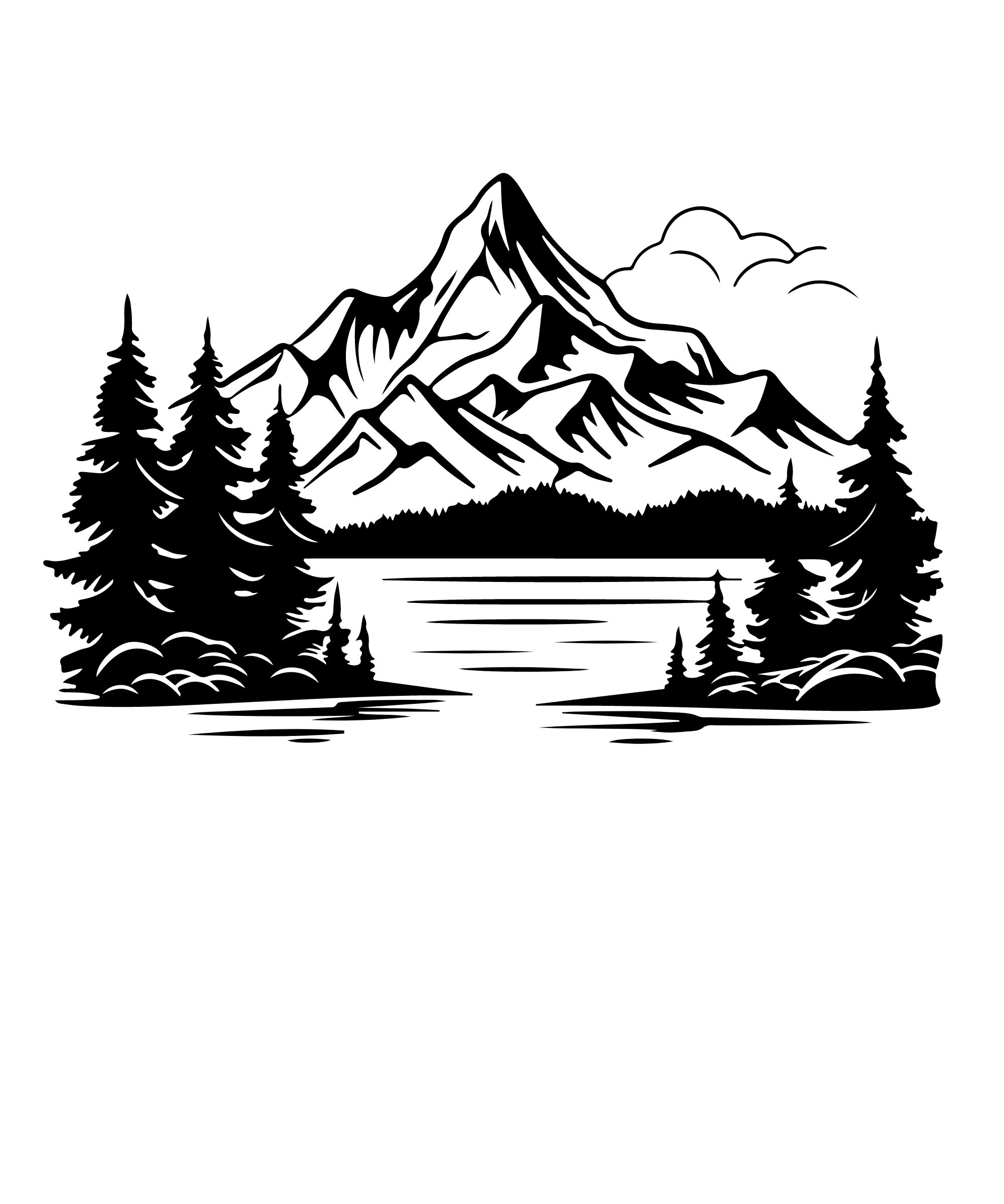 Printable Lake Sketch, Lake Sketch Drawing, Minimalist Lake Sketch Art ...