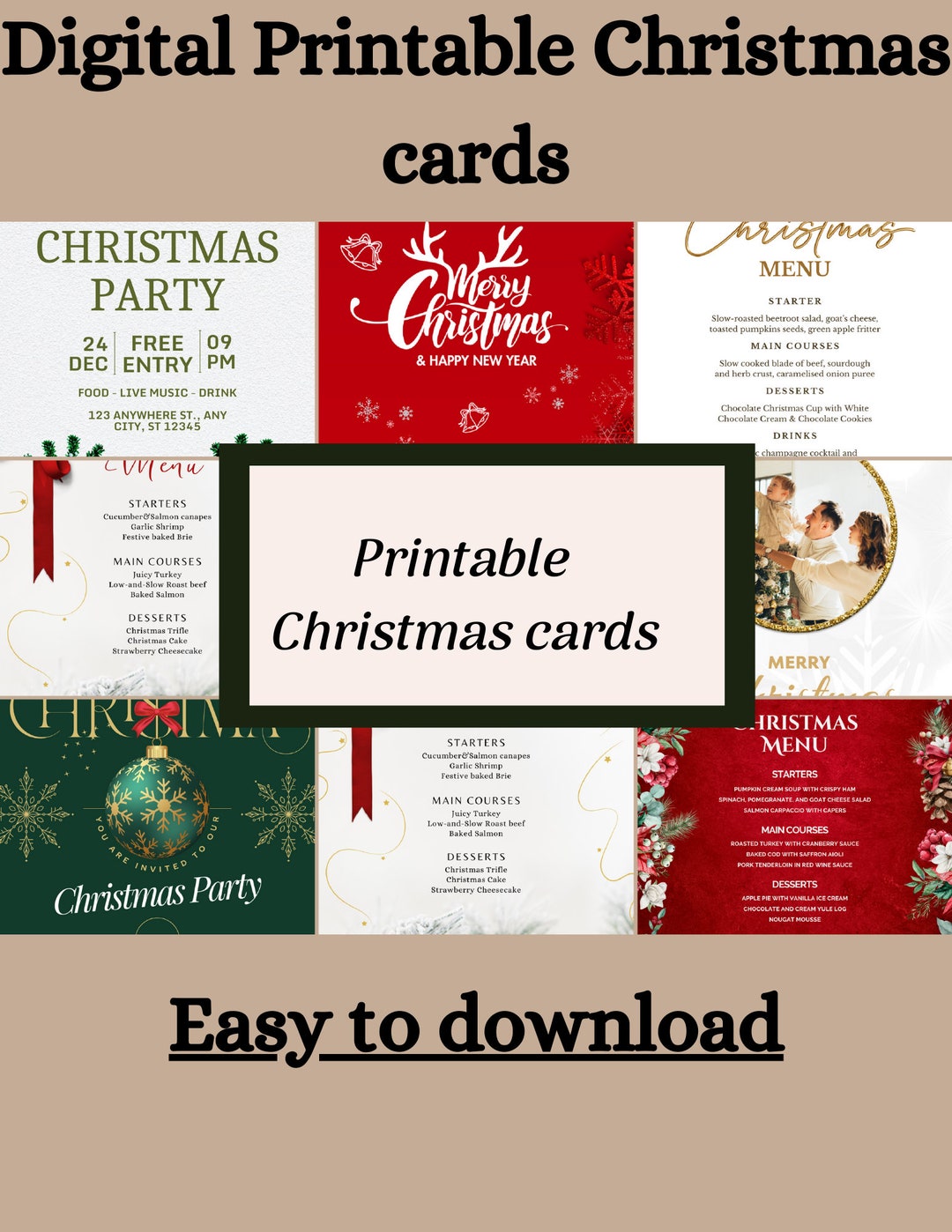 Digital Christmas Card Bundle Printable Holiday Cards Modern Digital ...