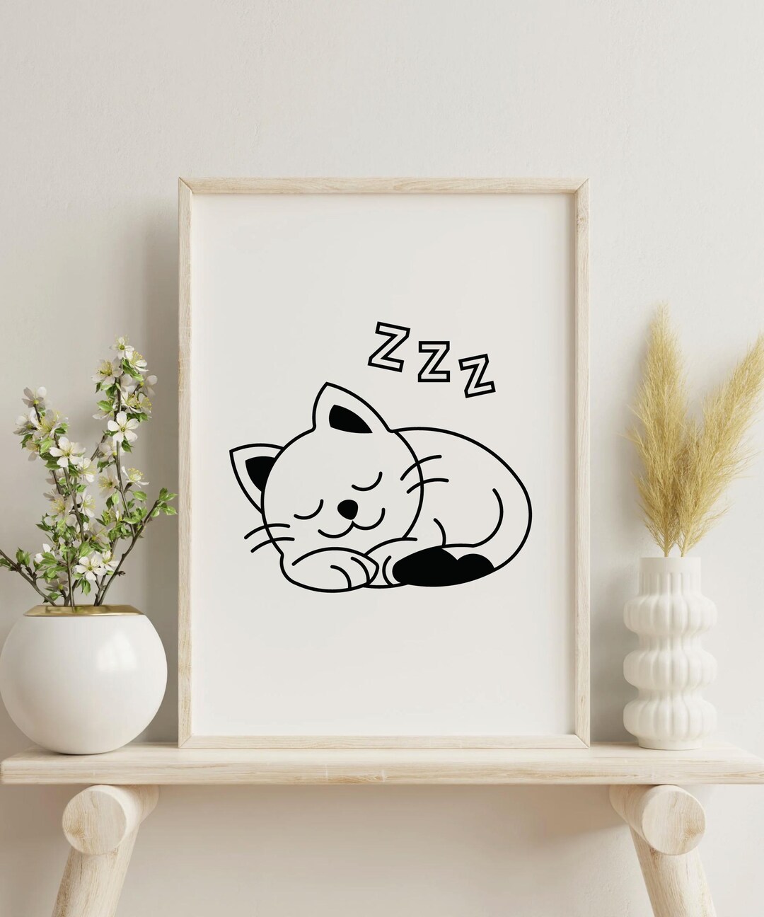 Sleeping Cat Line Art Print: Minimalist One Line Drawing (digital ...
