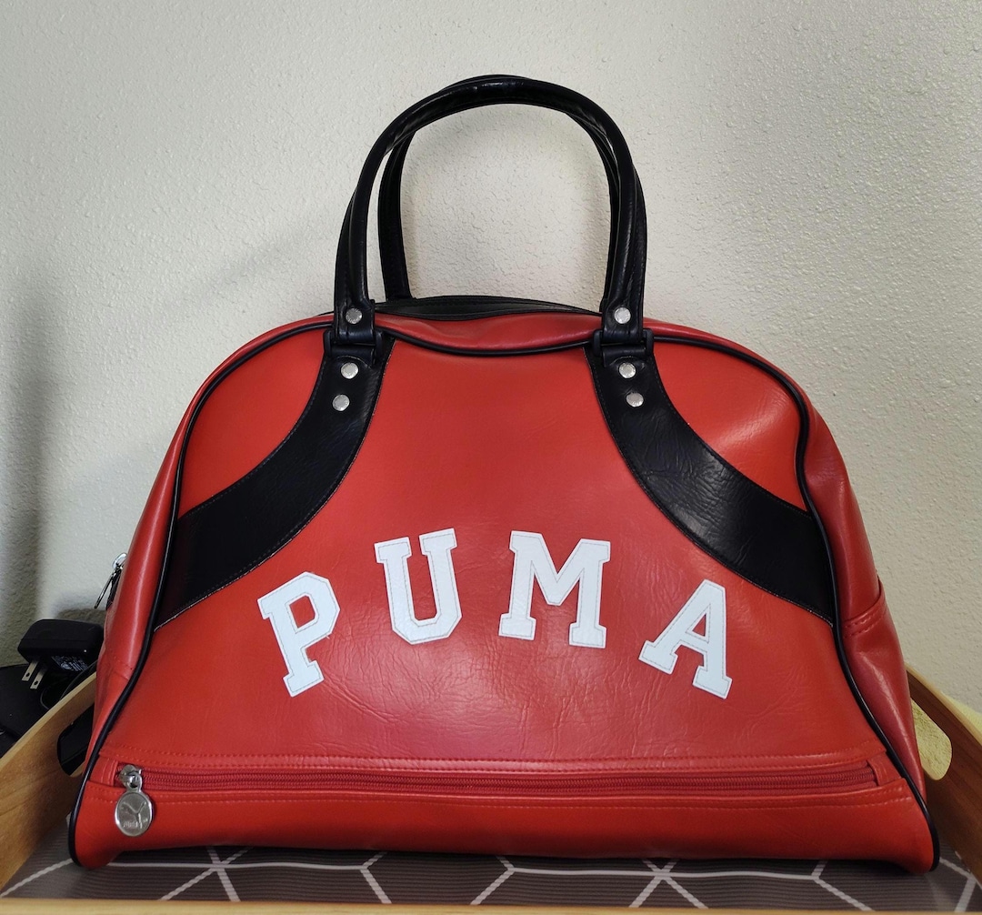 Vintage 70's Vinyl Puma Red Boston Bag Duffle Red White Black - Etsy