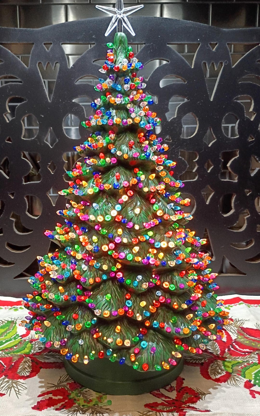 Rare Vintage 1978 Cramer Mold Green Ceramic Lighted Christmas Tree Lamp ...