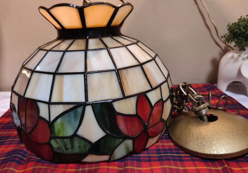 Vintage 90s Tiffany Style Stained Signed Glass Glass Reflection Lamp ...