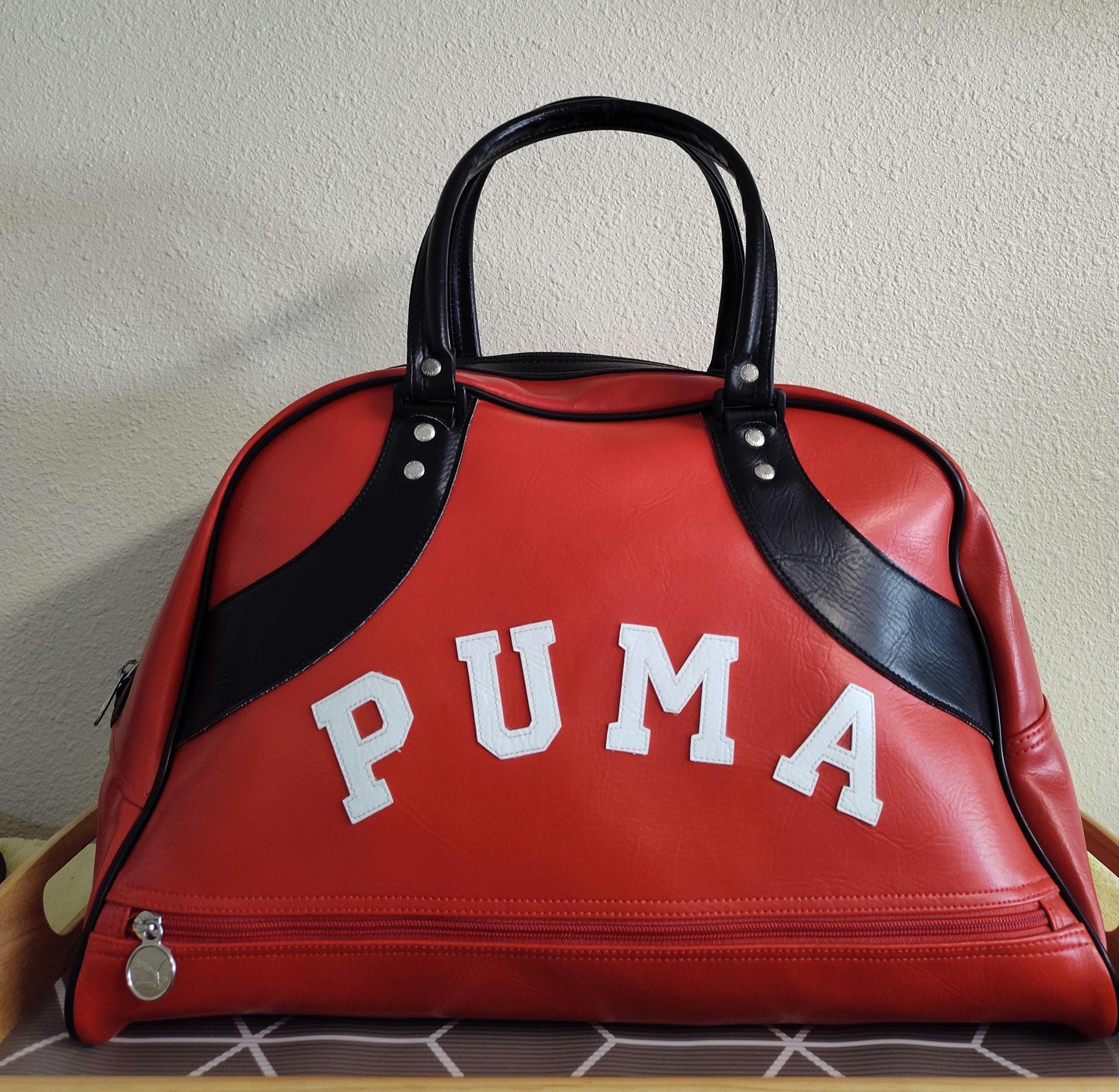 Vintage 70's Vinyl Puma Red Boston Bag Duffle Red White Black - Etsy