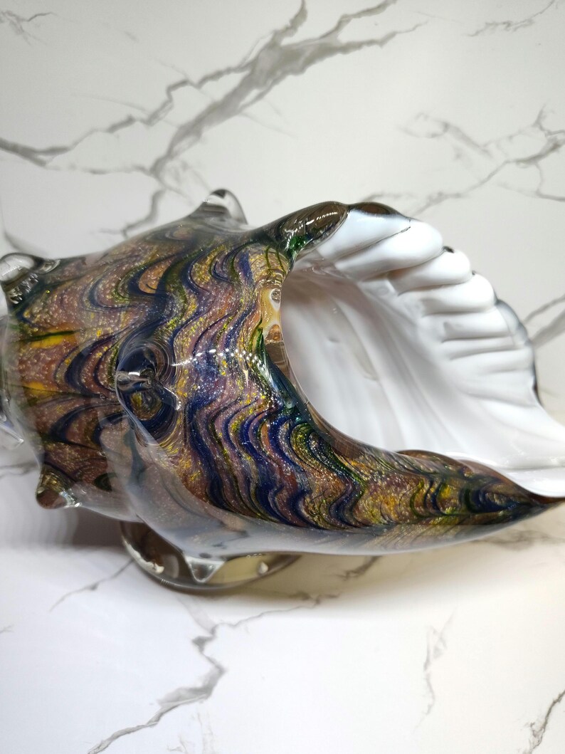 Large Iridescent Art Glass Conch Shell Sculpture | Murano Style Hand ...