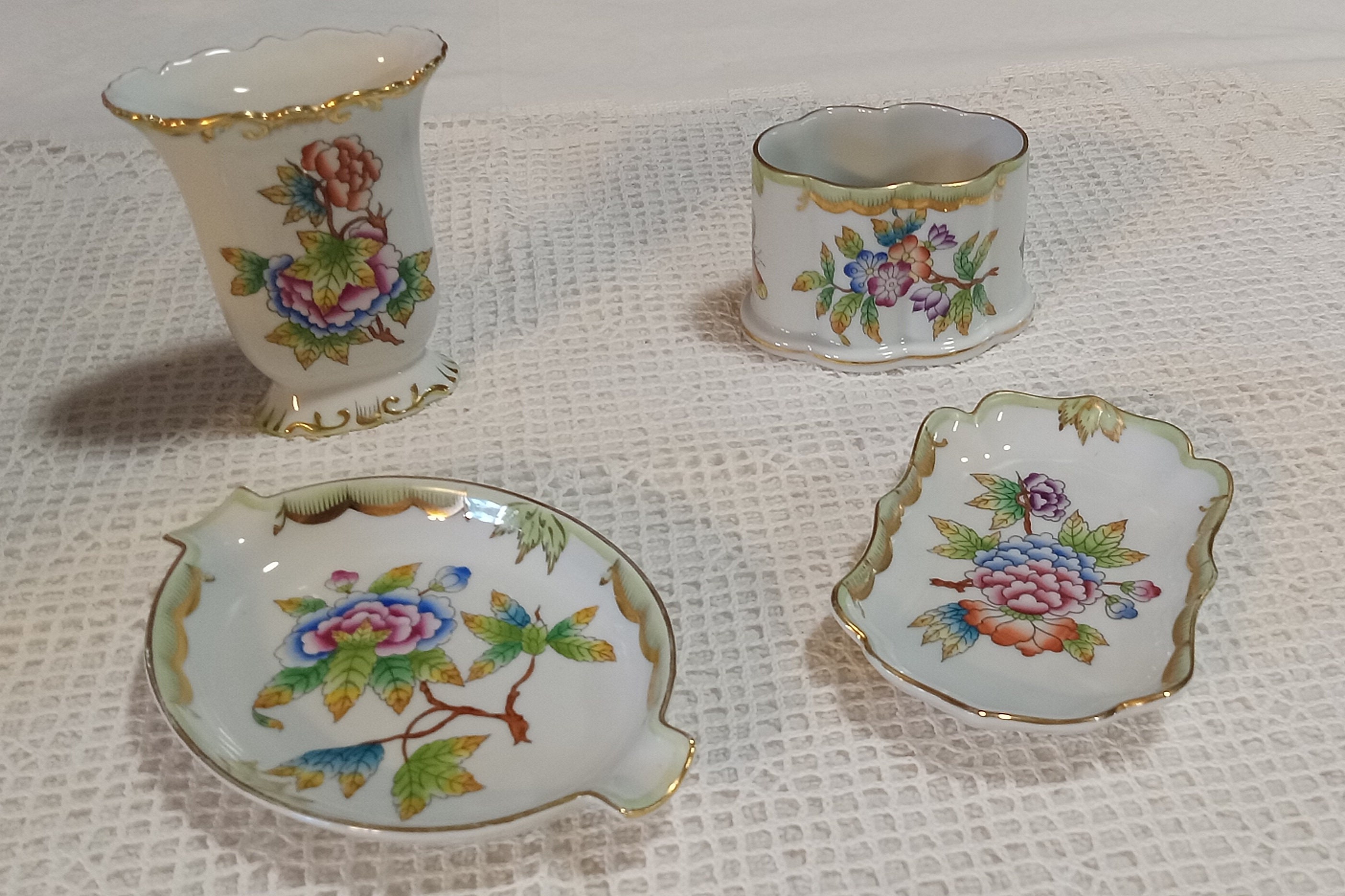 1950's Herend Porcelain Queen Victoria Pattern 4 Pc Vanity Set - Etsy