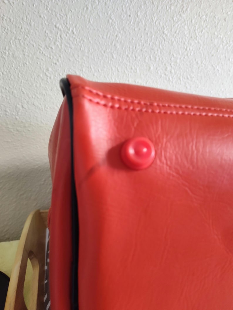 Vintage 70's Vinyl Puma Red Boston Bag Duffle Red White Black - Etsy