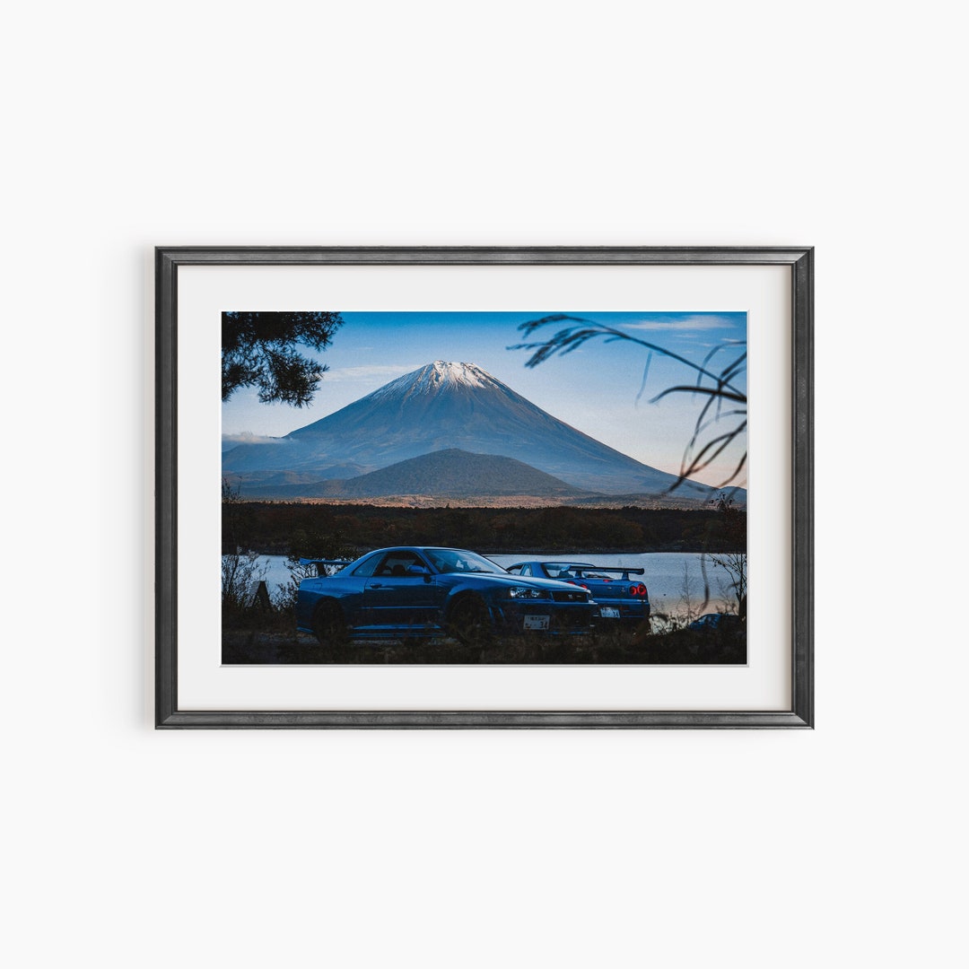 Nissan Skyline Print, Mount Fuji in Japan, Blue Car Photo, Sports Car ...