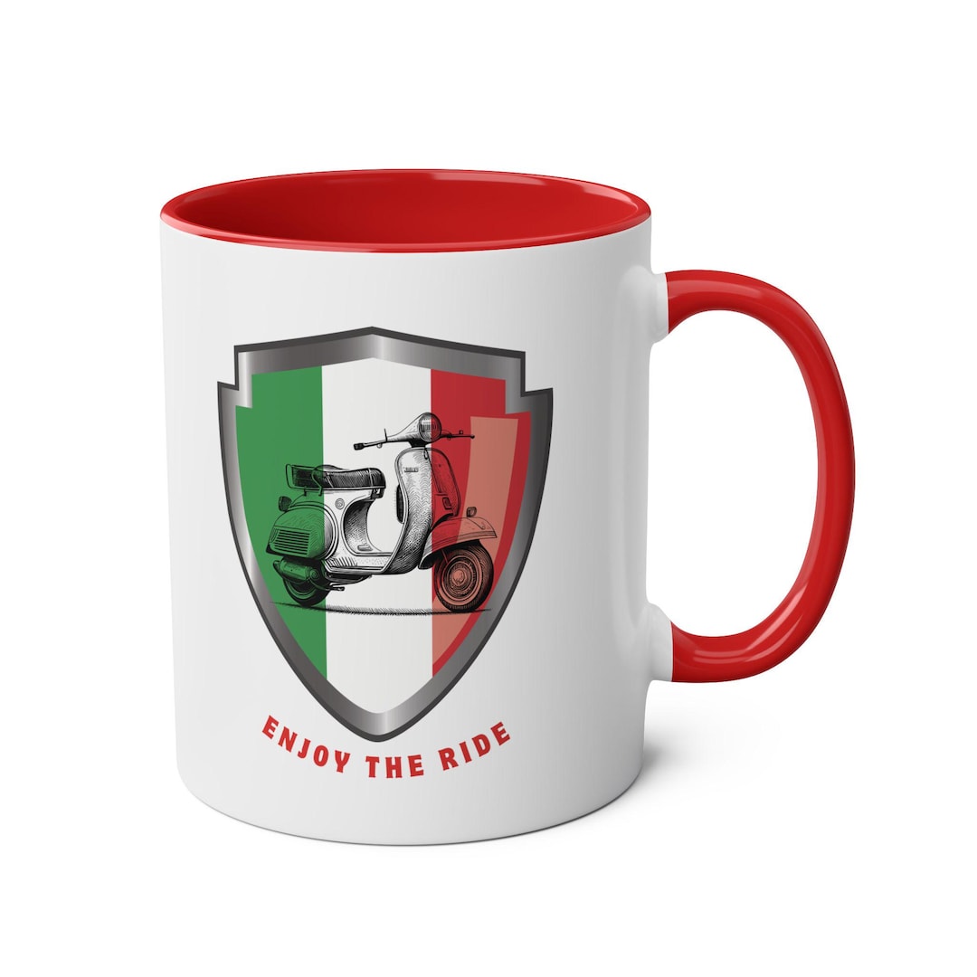 Vintage Vespa Scooter Two Tone Coffee Mug - Italian Flag Badge Retro ...