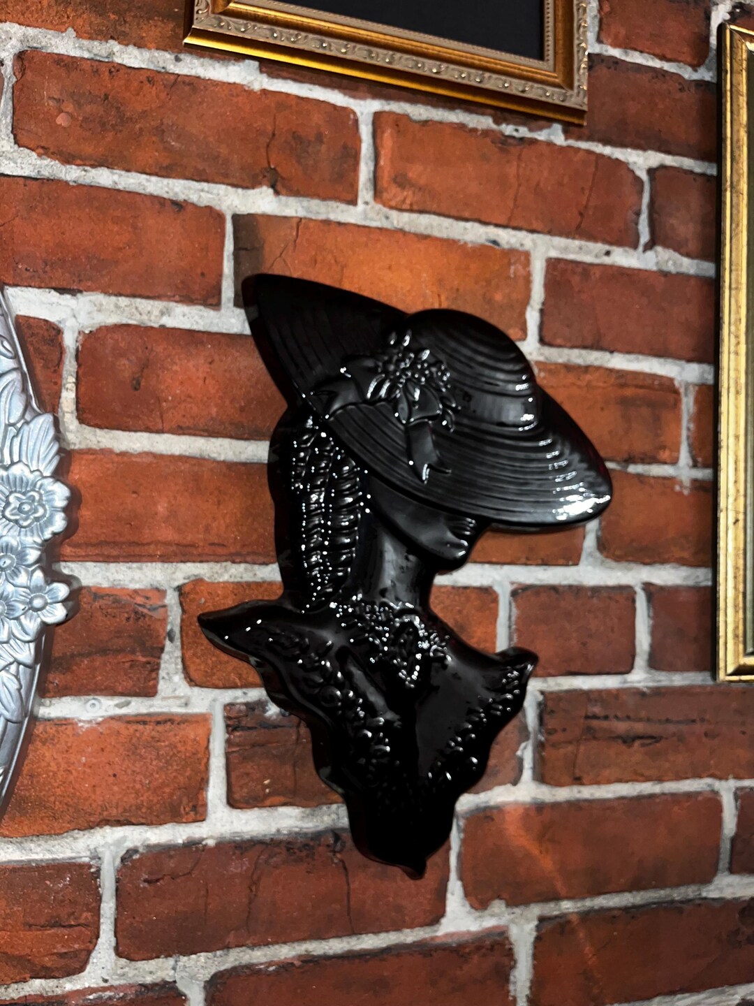 Vintage Black Ceramic Lady Wall Hanging – Elegant Mid-century Glamour ...