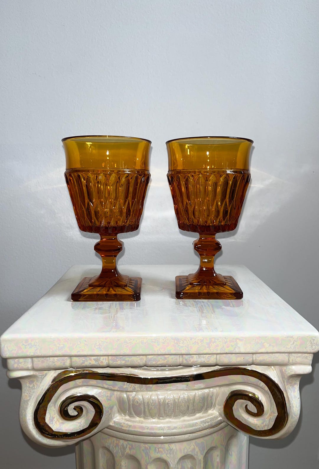 Vintage Amber Goblets – Retro Glassware for Cocktails Water or Wine ...