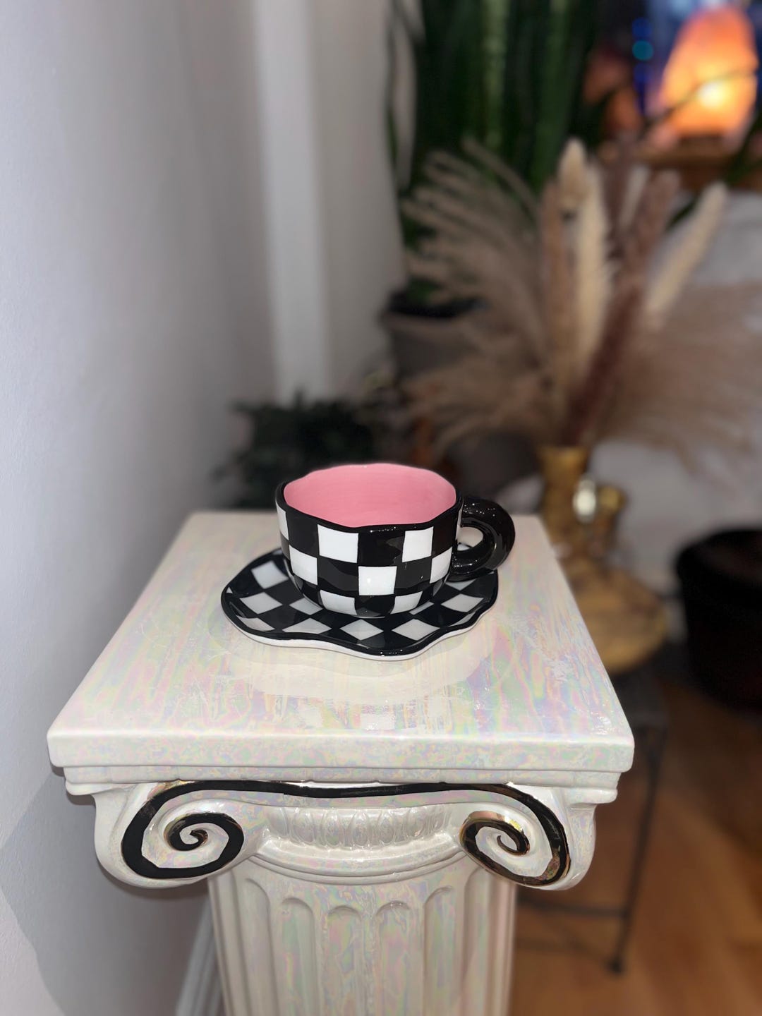 Retro Checkered Mug Set Coffee Tea Cup Saucer - Etsy