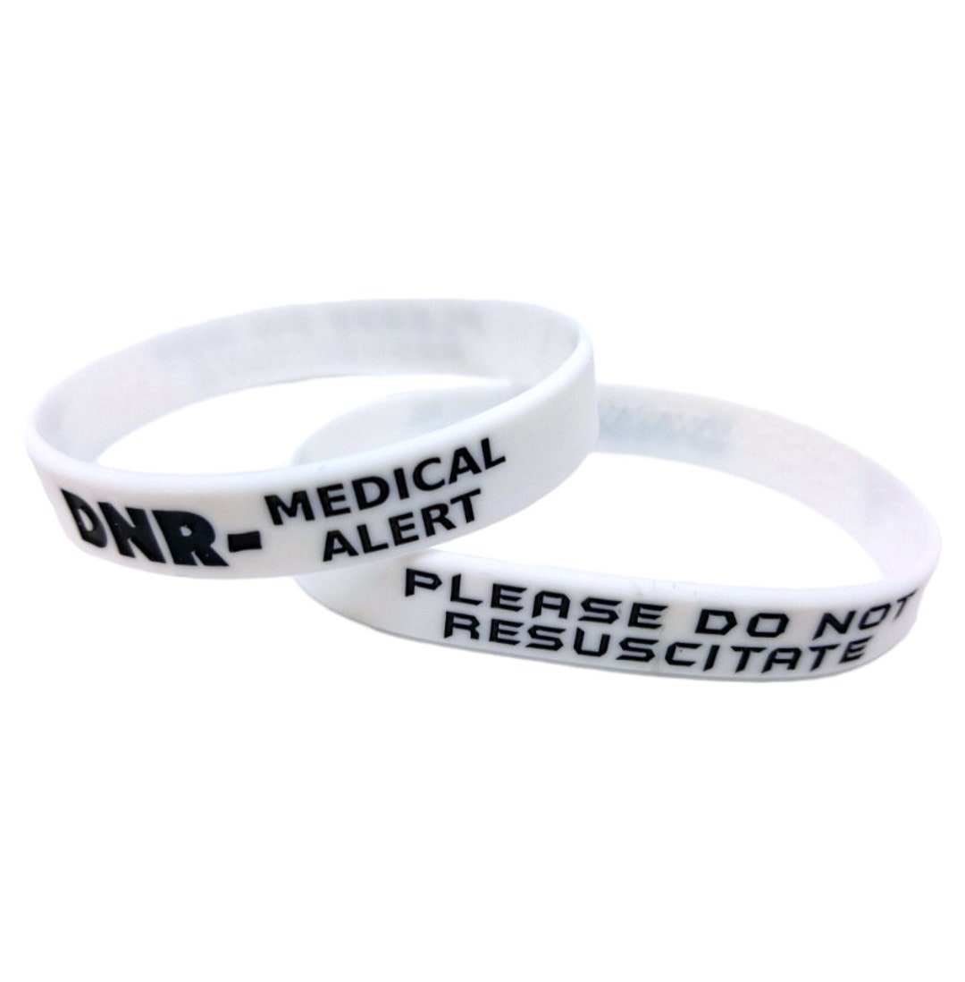 2x White DNR Please Do Not Resuscitate Medical Alert Wristband Bracelet ...
