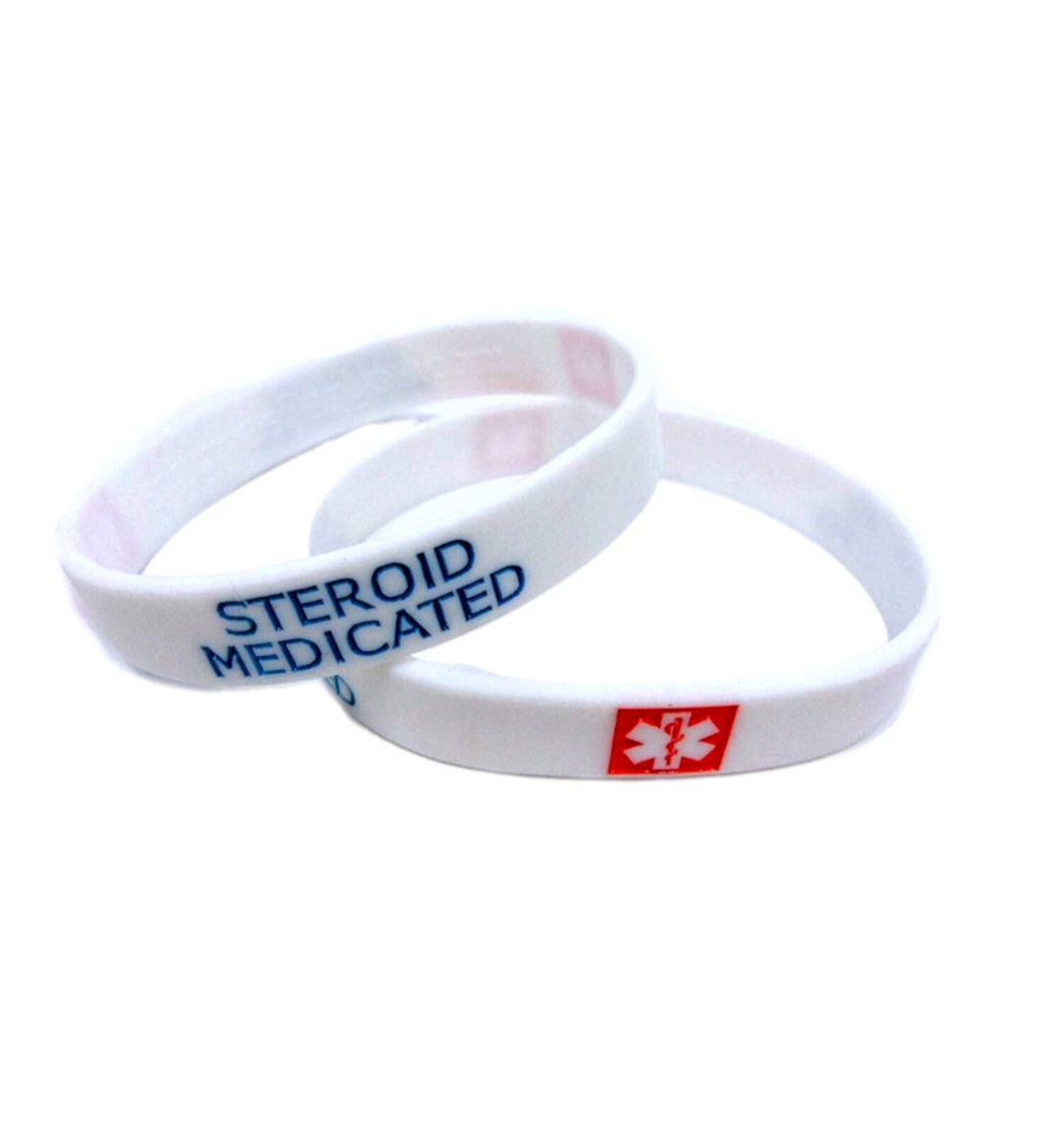 2x STEROID Medicated Medical Alert Wristbands Silicone Bracelet Emergency First Aid Awareness Wristband Etsy UK