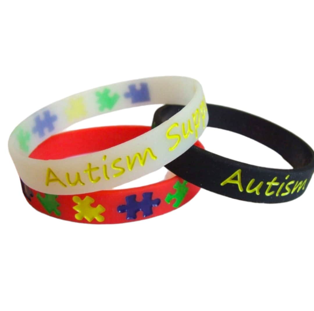 Autism Support Awareness Wristbands Red Black Glow in the Dark Silicone ...