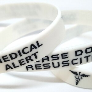 2x White DNR Please Do Not Resuscitate Medical Alert Wristband Bracelet ...