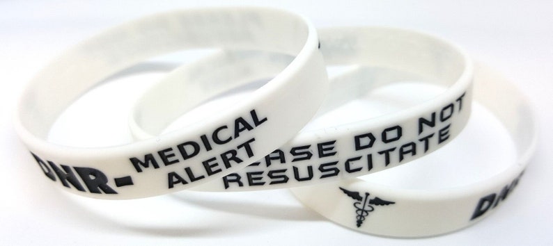 2x White DNR Please Do Not Resuscitate Medical Alert Wristband Bracelet ...