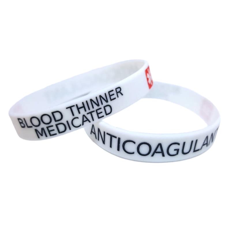 2x BLOOD THINNER Medicated Medical Alert Wristbands Emergency First Aid ...