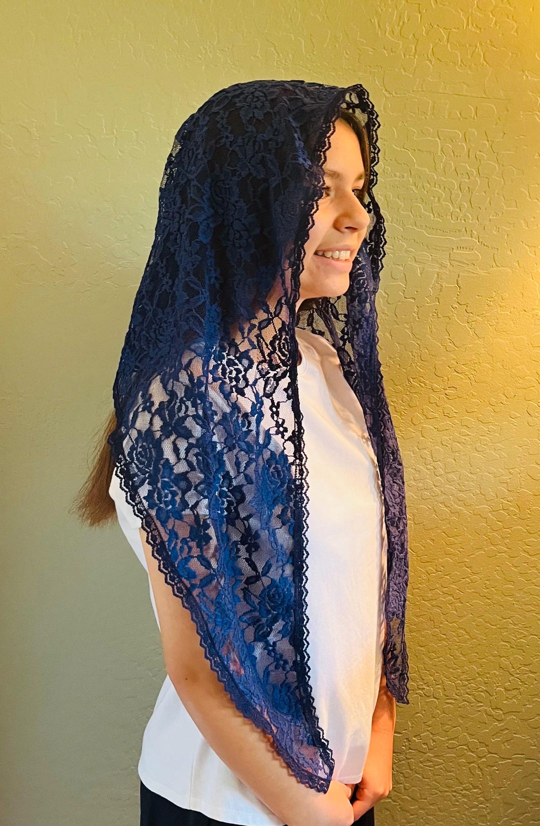 Navy Blue Lace Triangle Chapel Veil. Trim May Vary. - Etsy