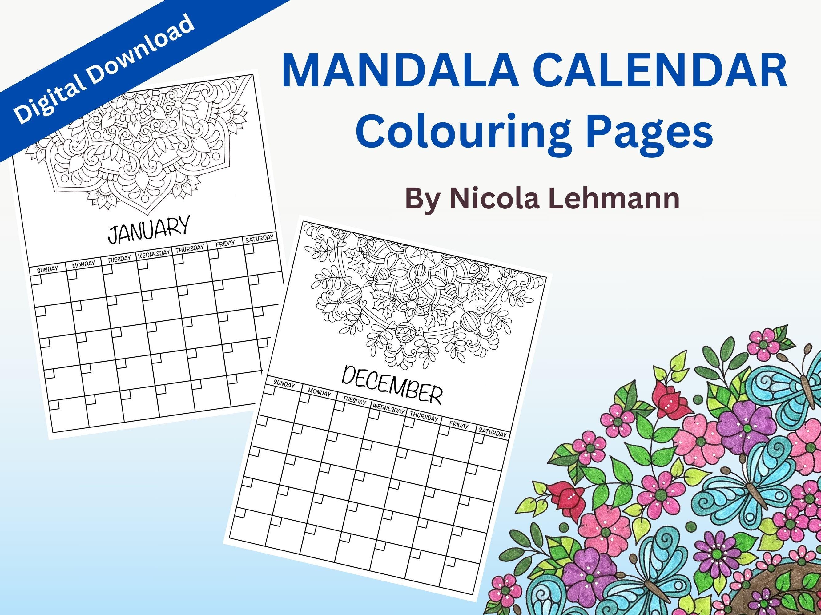 Mandala Calendar Colouring Pages - Etsy