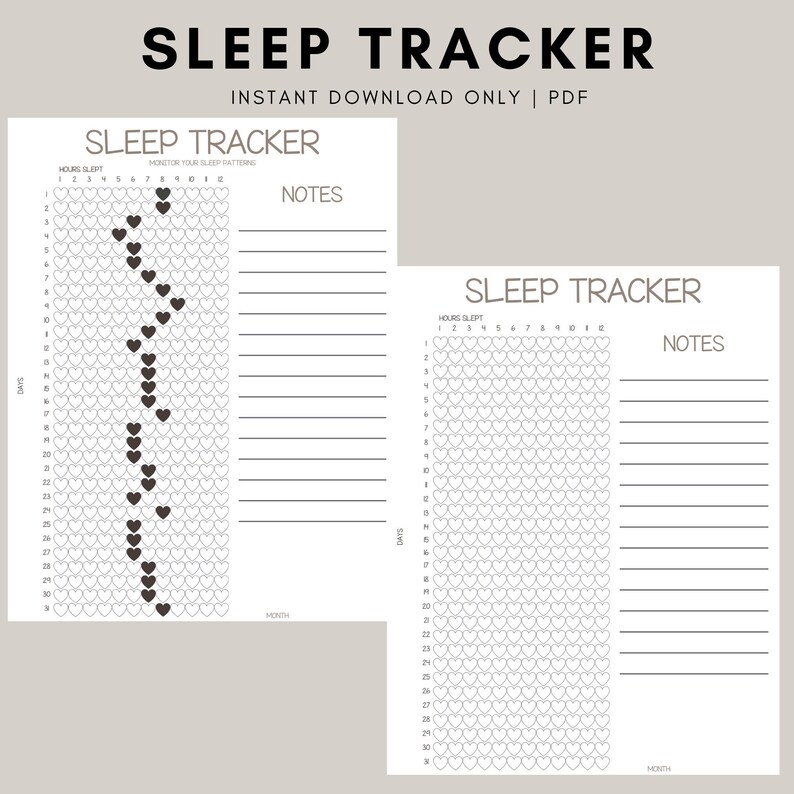 Sleep Tracker Printable, Monthly Sleep Log, Sleep Quality Journal ...