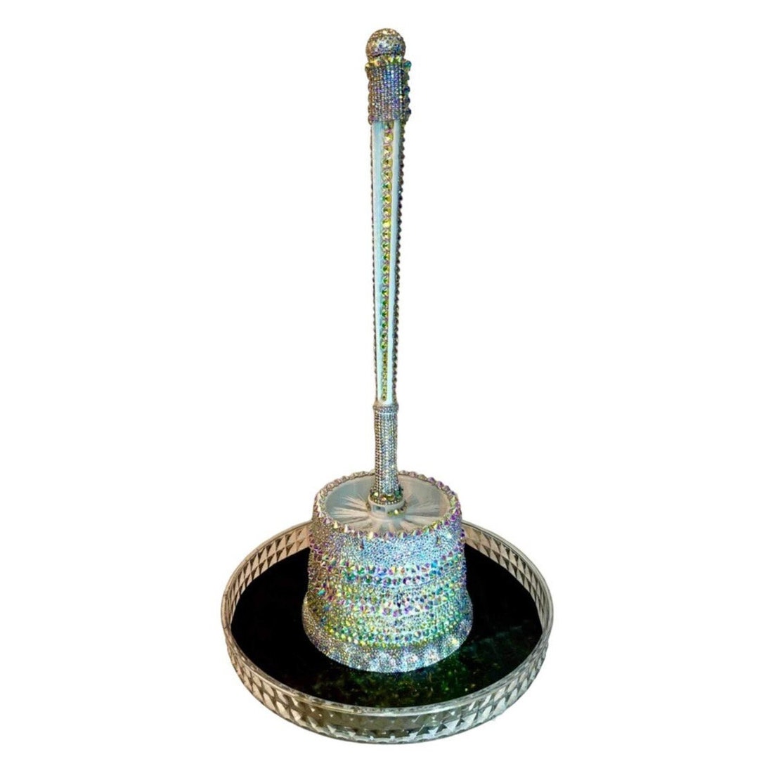 Rhinestone Encrusted Toilet Cleaning Brush and Holder Blinged AB ...