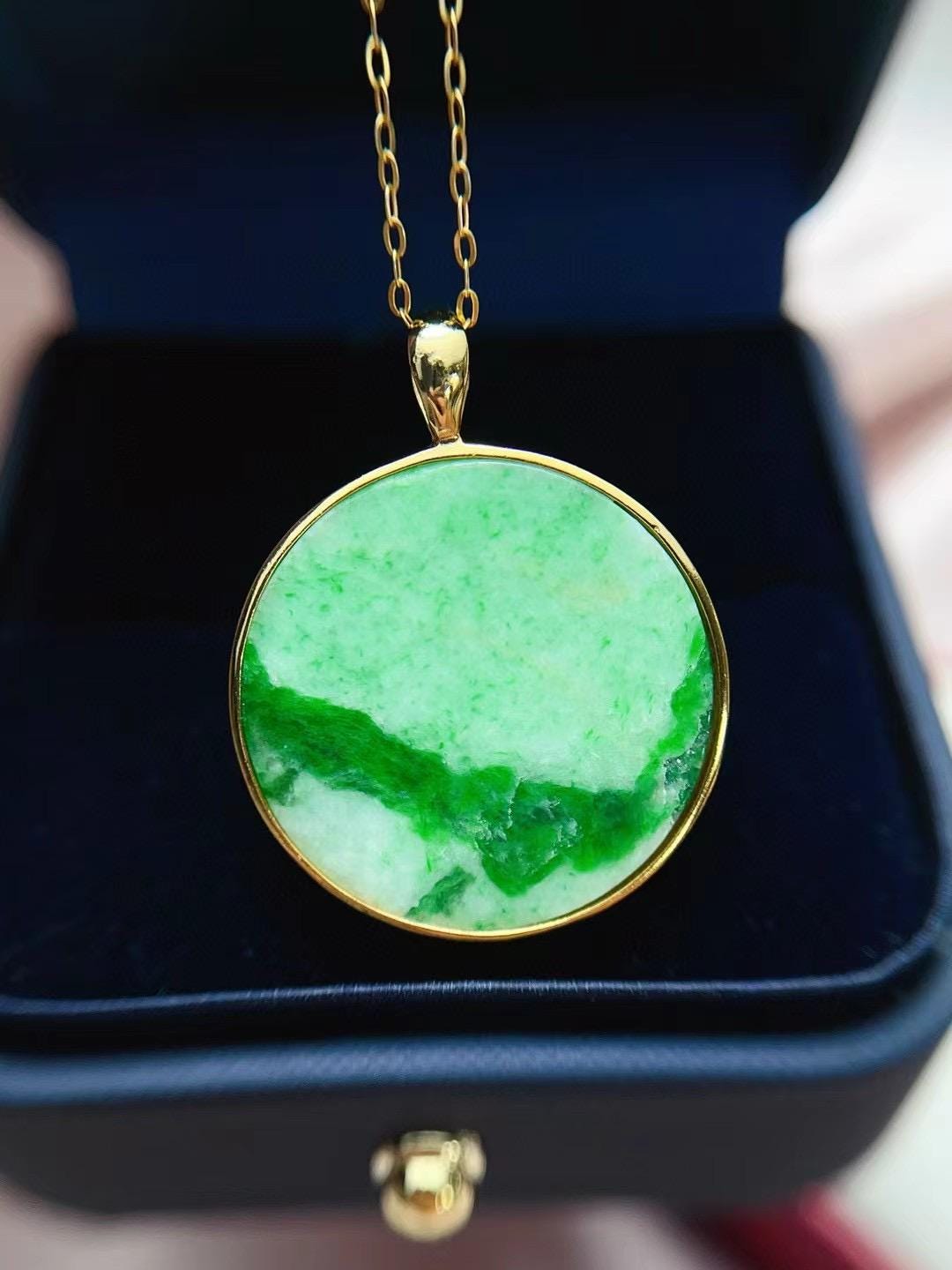 Natural Green Jade Pendant, Gold Plated 925 Silver, Round Emerald - Etsy