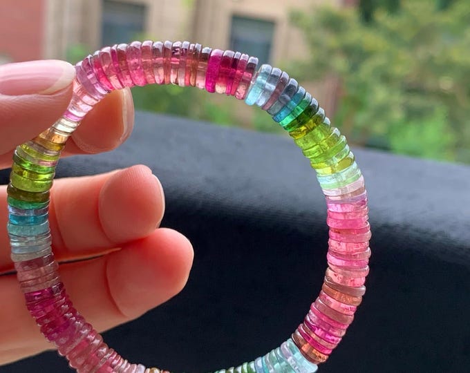 Natural Rainbow Tourmaline Bracelet, Vivid Multicolor Gemstone, Pigeon ...